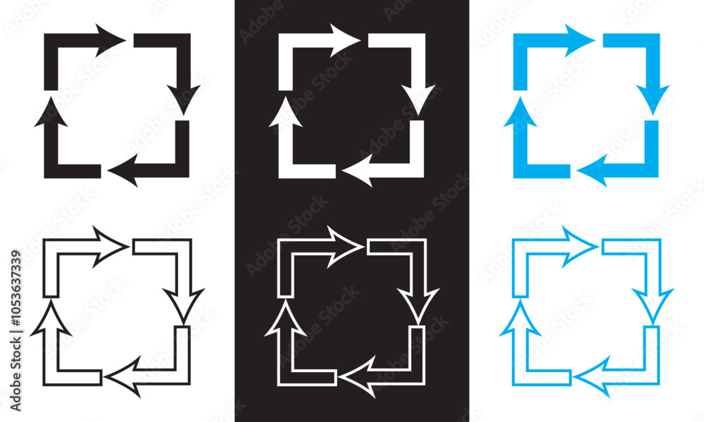 Square cyclic rotation arrow icon. Outline and Filled Vector Sign ...