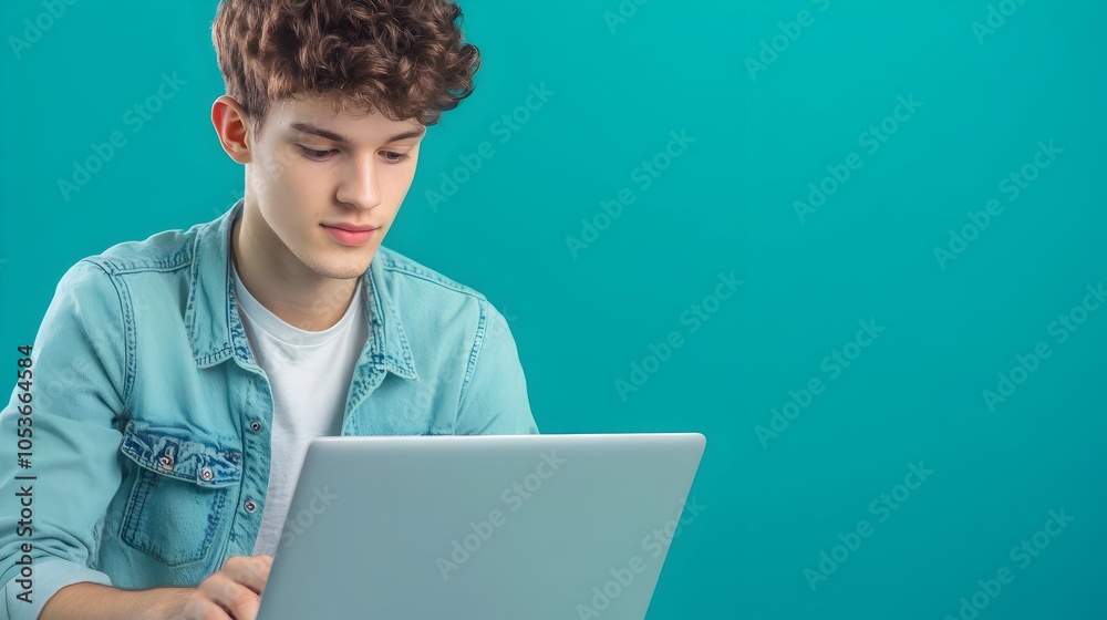 Confident and focused young male professional using a laptop computer ...