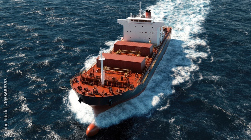 Top view cargo ship navigation 3D render, Import-export logistics, flat ...