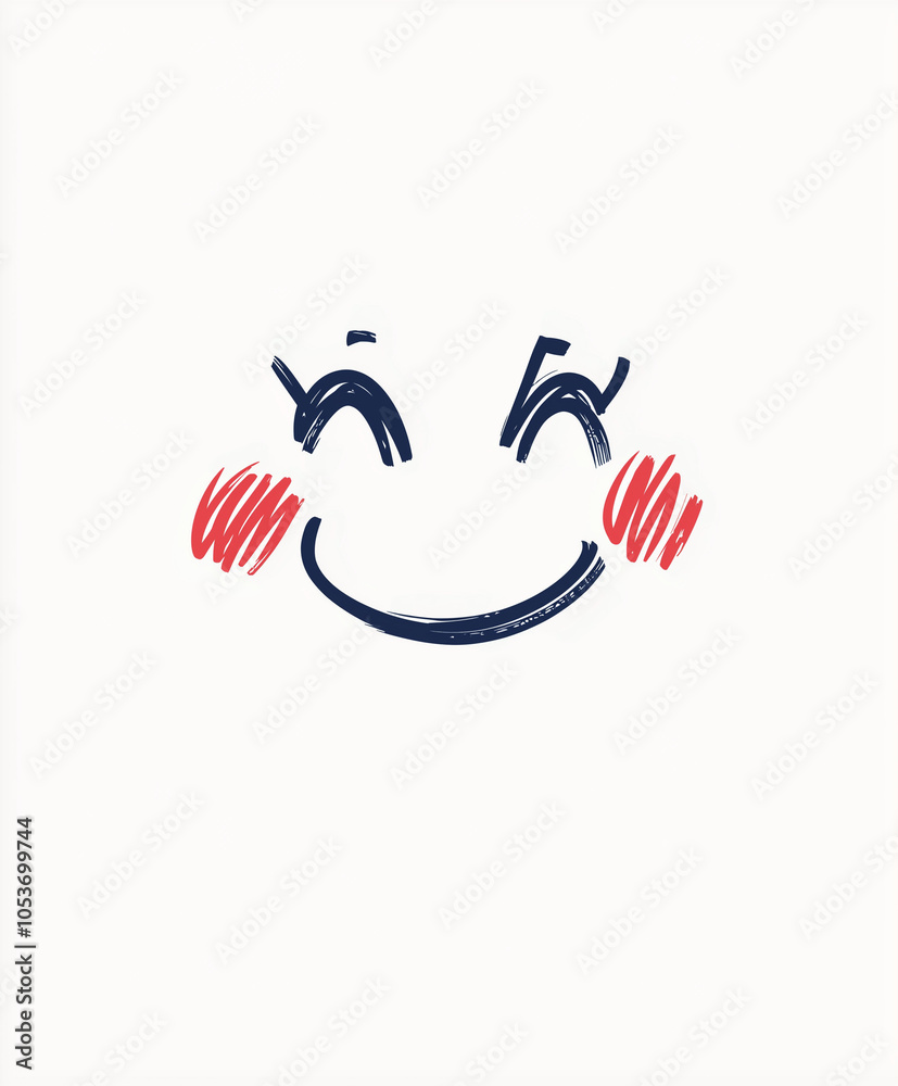 Minimalist Joy: A simple line art expression of happiness with rosy ...