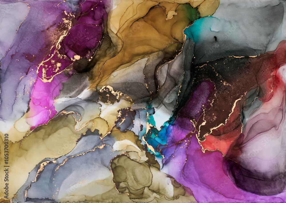 Soft waves of translucent color meet shimmering gold accents in ...