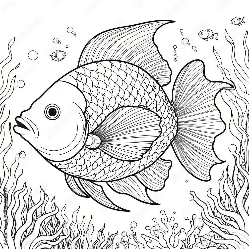 Coloring page Antistress coloring book, fish with large fins. Pattern ...