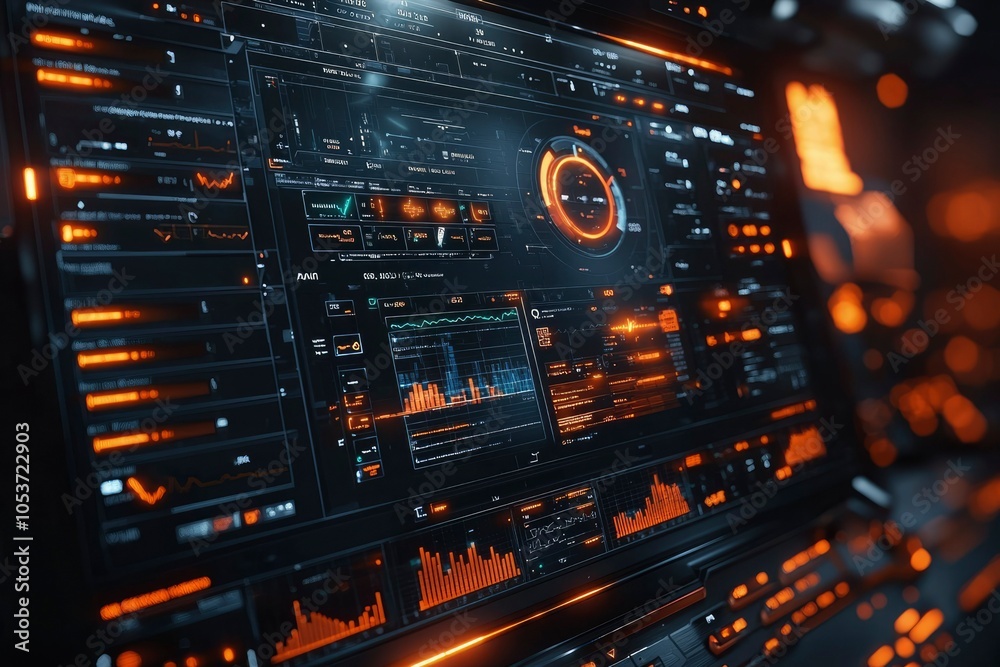 Futuristic Interface with Orange and White Displays Showing Graphs ...