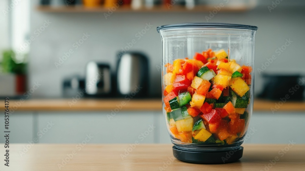 Unwashed kitchen blender with leftover food in the container creating ...