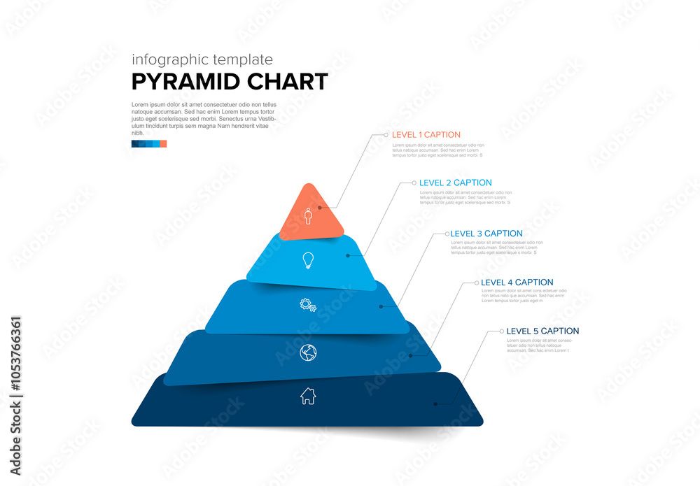 Infographic Maslow Pyramid chart diagram template made from thick blue ...