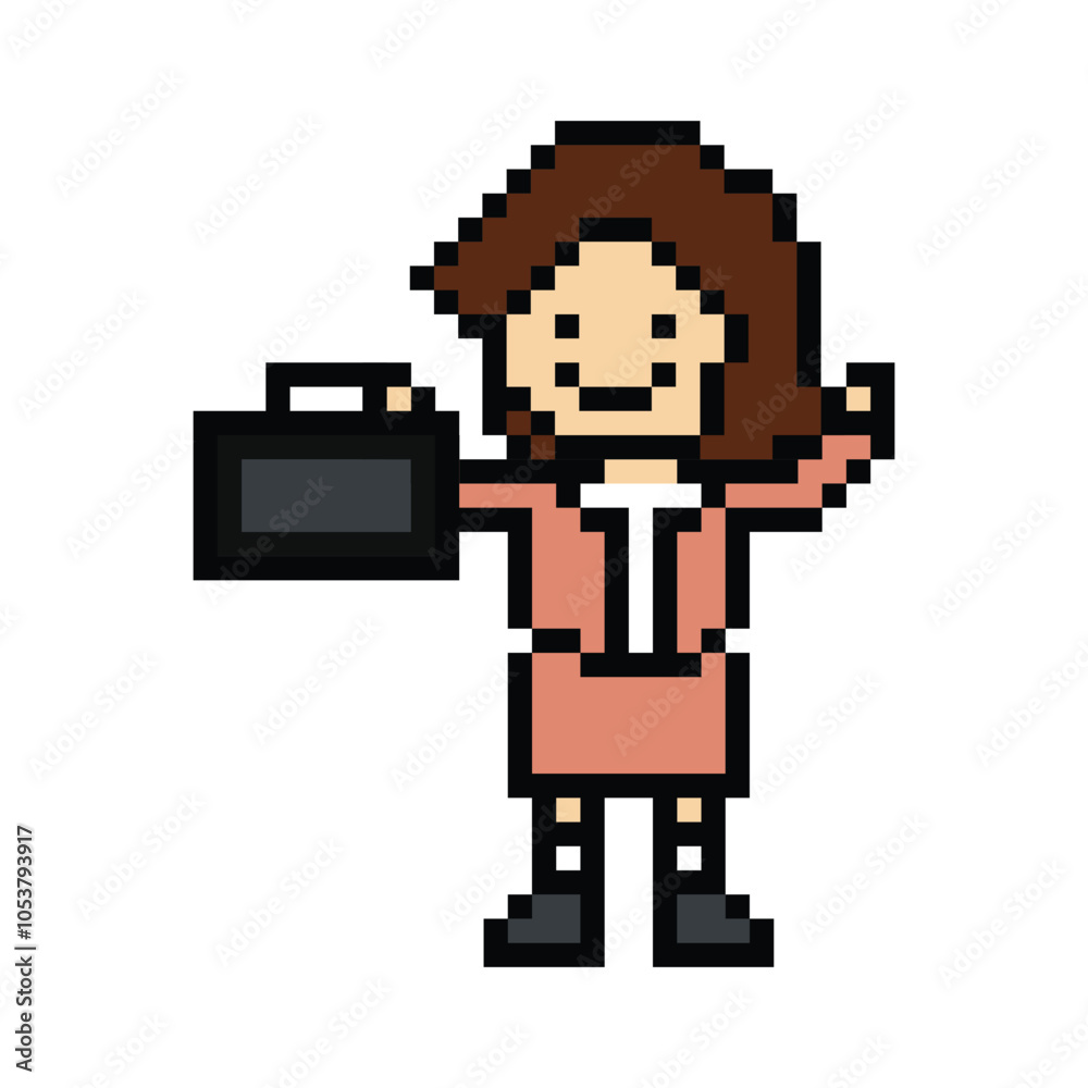 Cartoon cute pixel cartoon 8bit character business woman office smart ...