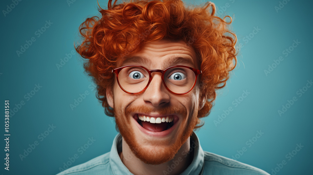 Surprised Emotion: Close-up Portrait of a Funny Curly Red-Haired Guy ...