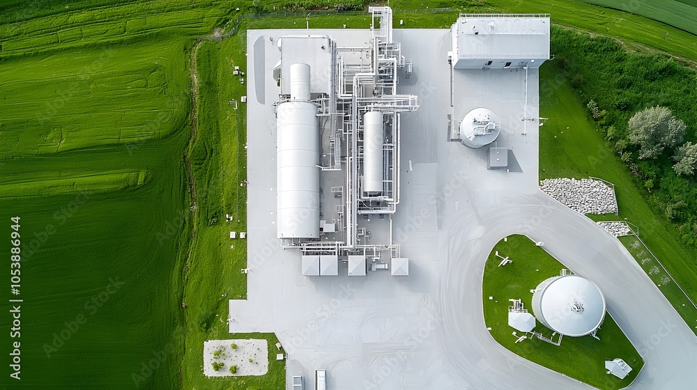 Aerial photography showcasing a modern biofuel production facility with ...