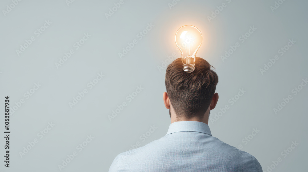 Innovative thinker with light bulb above his head, symbolizing ...