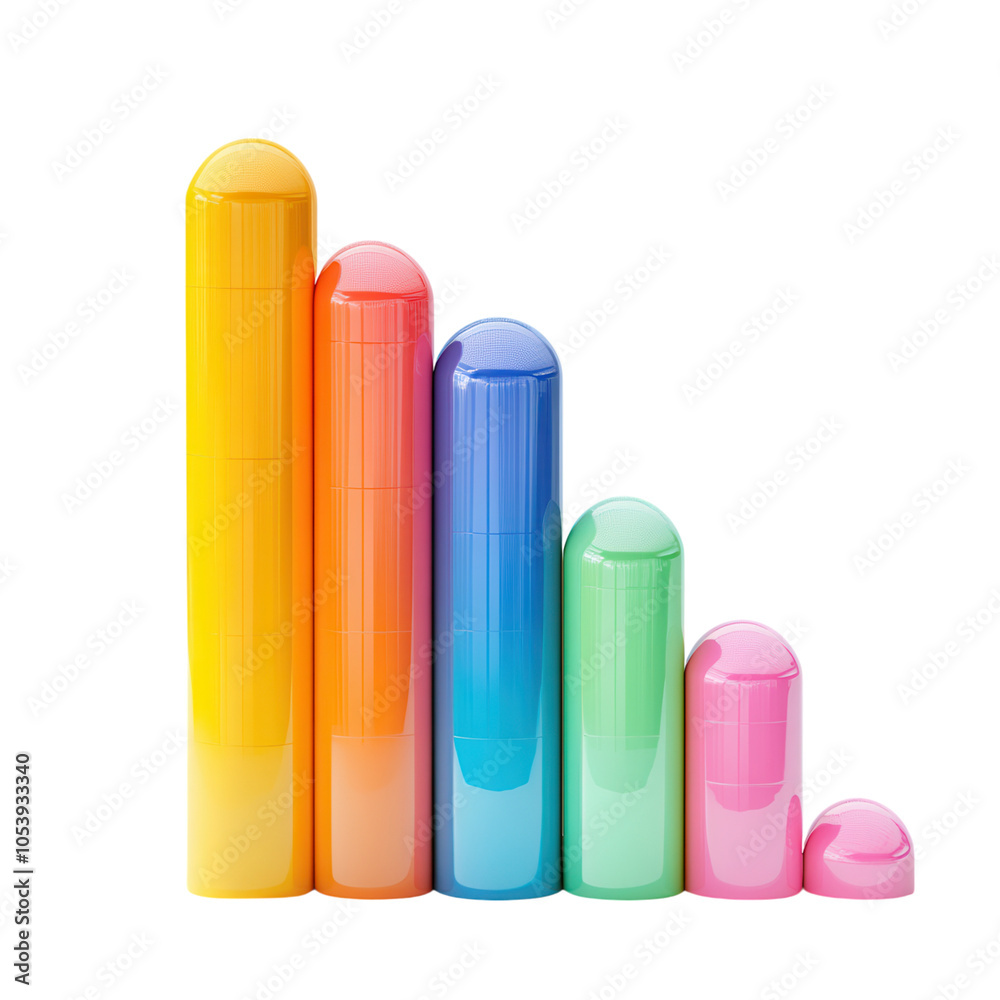 Colorful cylinders arranged in ascending order, white isolate ...