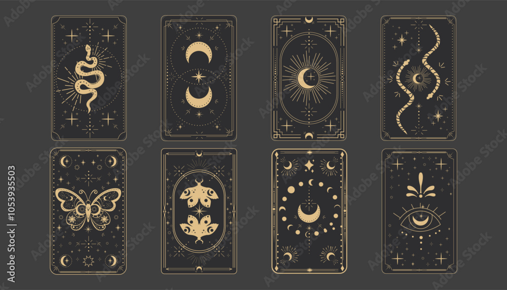 Tarot reverce border magic sacred frame gold line border celelstial ...