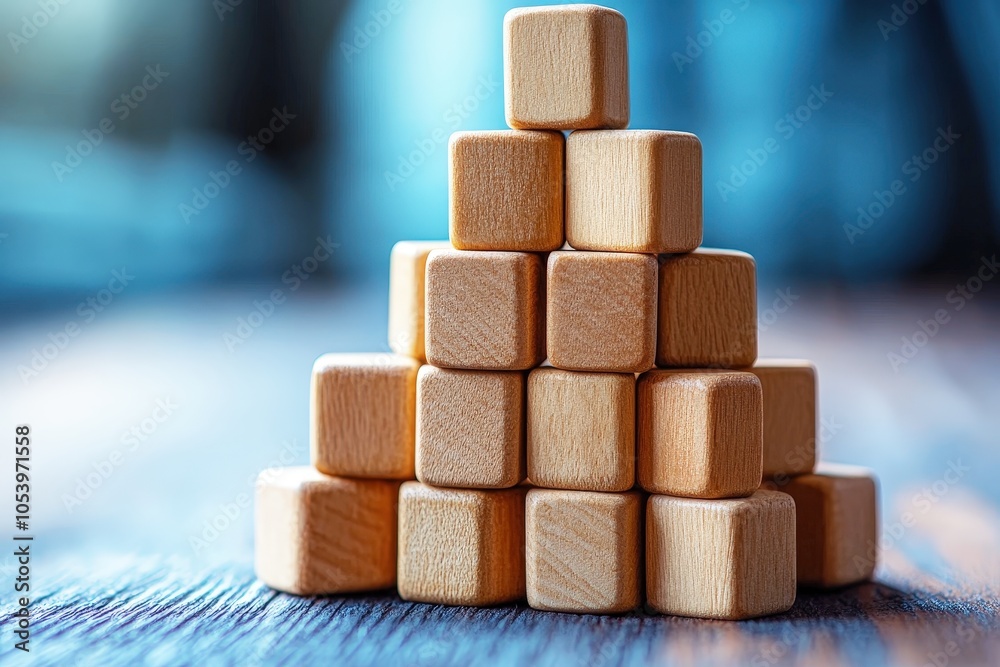 Wooden Blocks Pyramid: Growth and Stability. A pyramid of wooden blocks ...