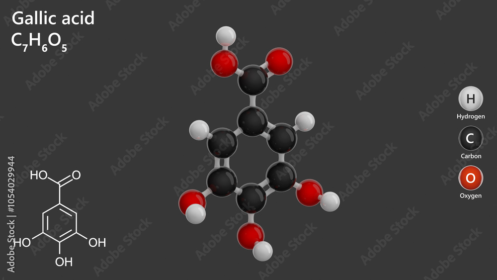 Molecule: Gallic Acid. Antioxidant. Molecular structure. Formula ...