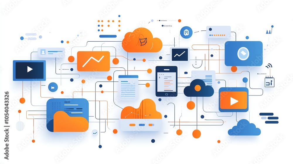 Abstract data journey in ETL, shapes transforming and connecting in ...