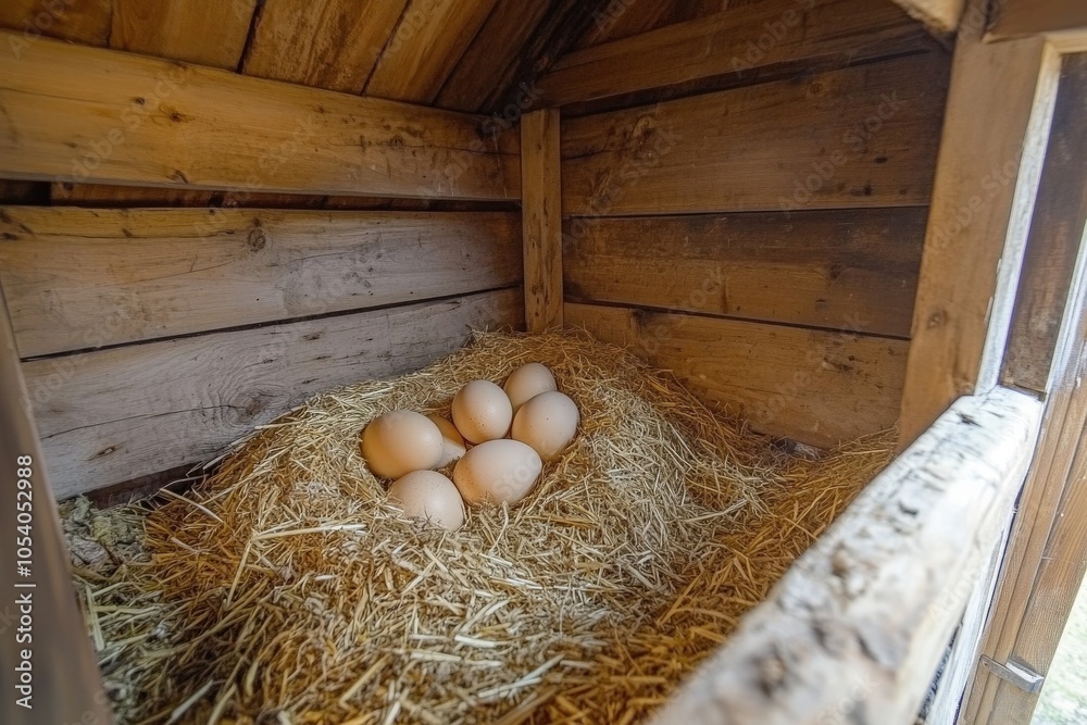 Chicken Hatching: Hen Nesting and Hatching Eggs in Cozy Chicken Coop ...