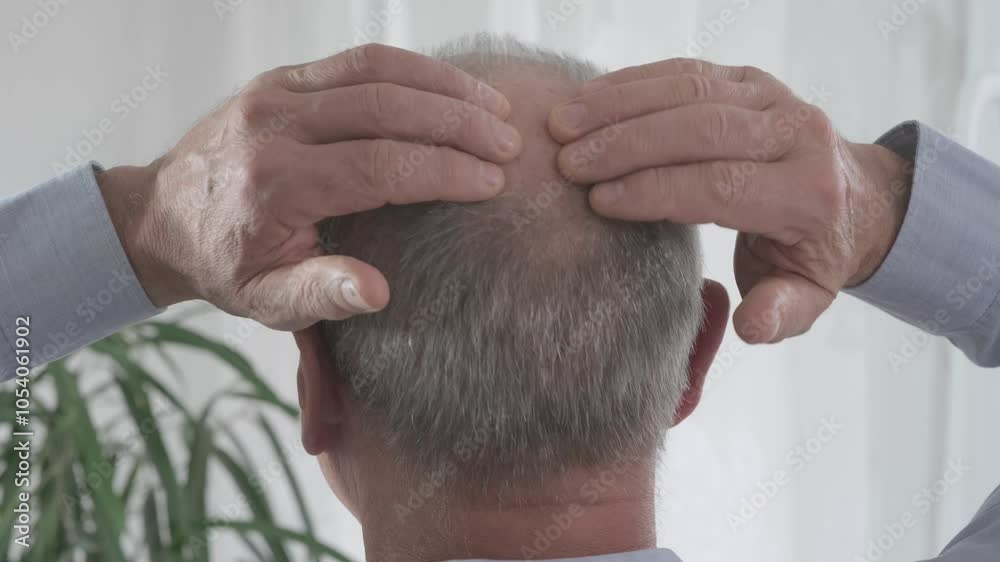 Rear view older man with bald patches on scalp, showing signs alopecia ...