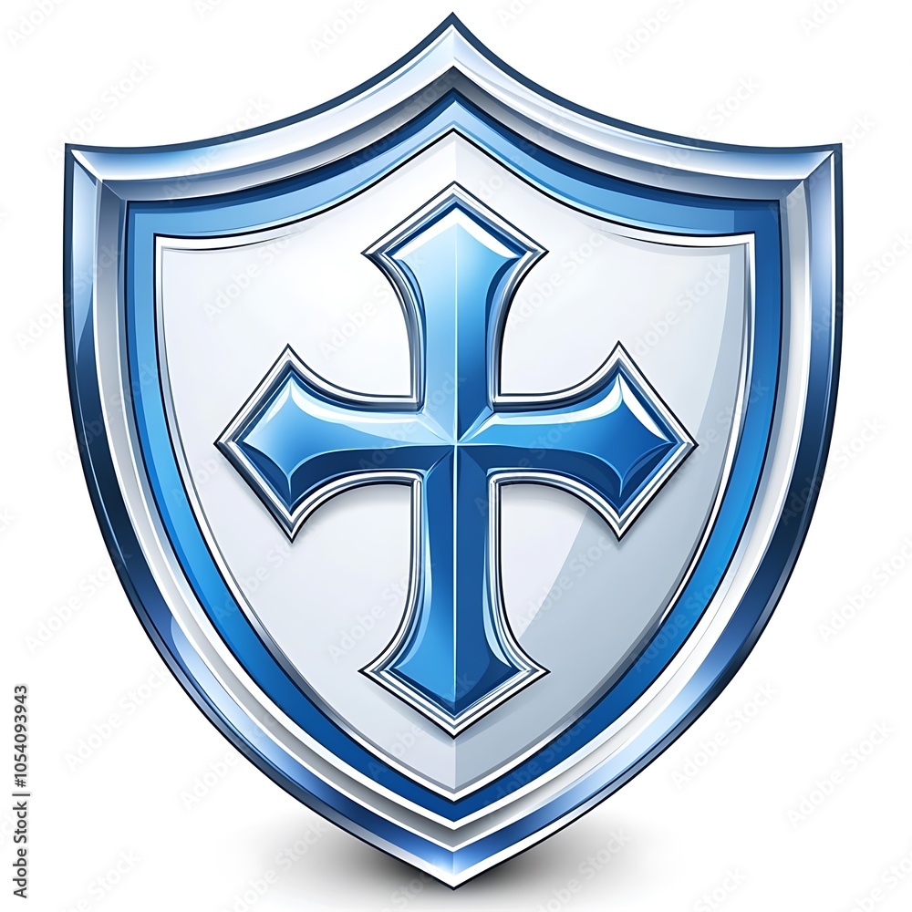 Blue Shield Featuring Cross and Angelic Wing Design for Heavenly ...