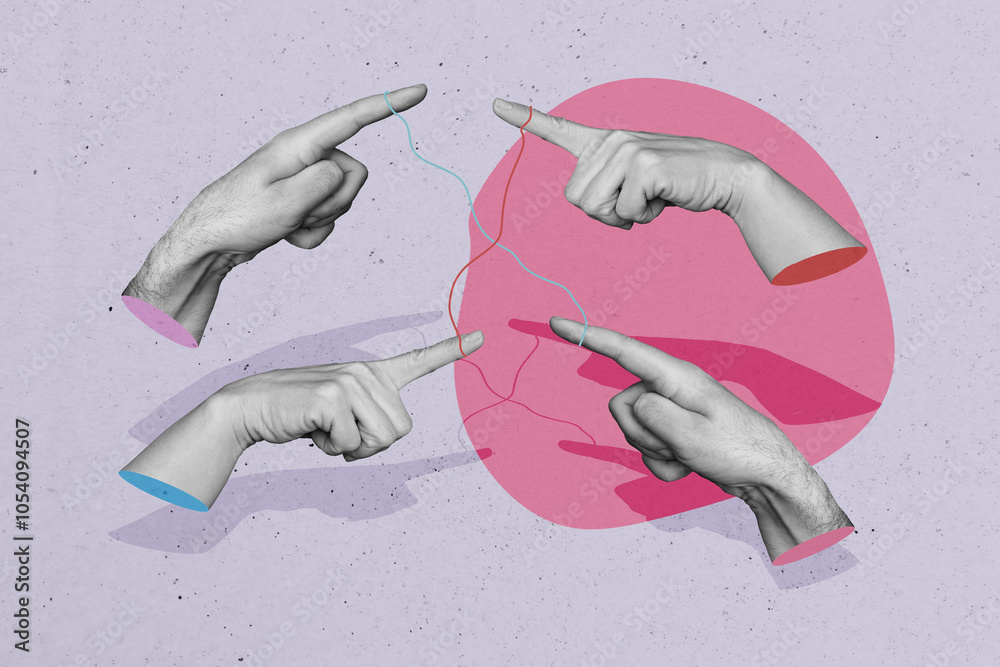 Trend artwork sketch image photo collage of four huge bodyless ...