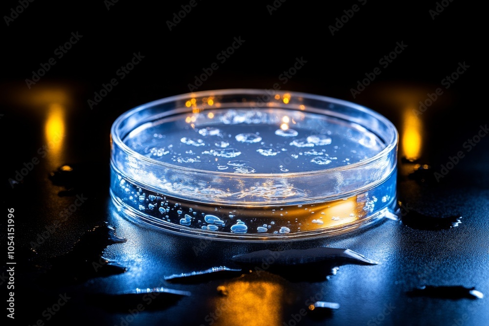 Close-up view of stem cells differentiating in a petri dish, showing ...