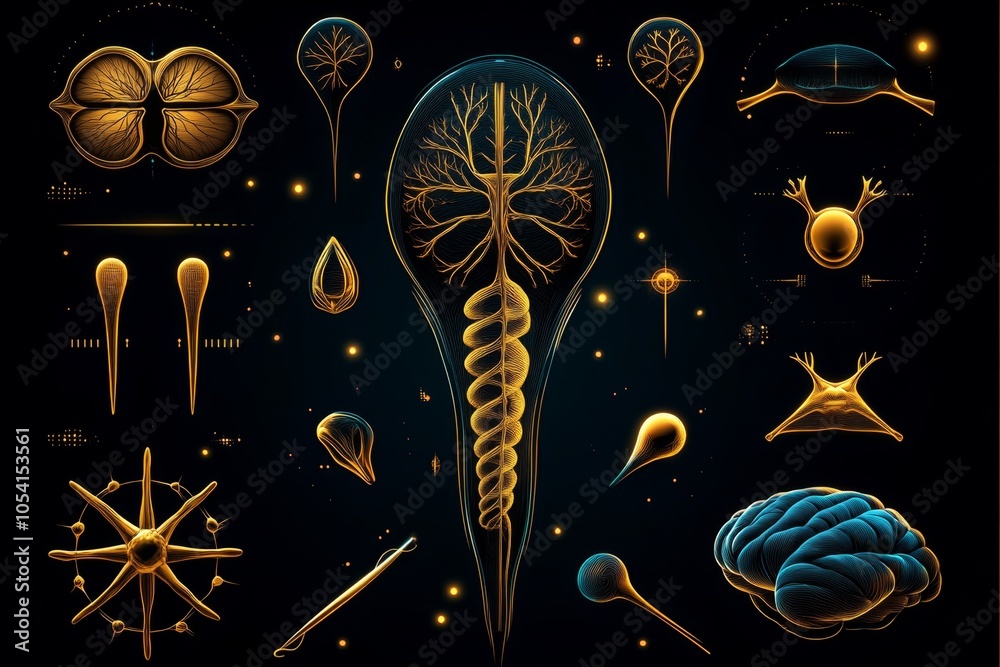 Minimalist line art of a stem cell and its differentiation into muscle ...