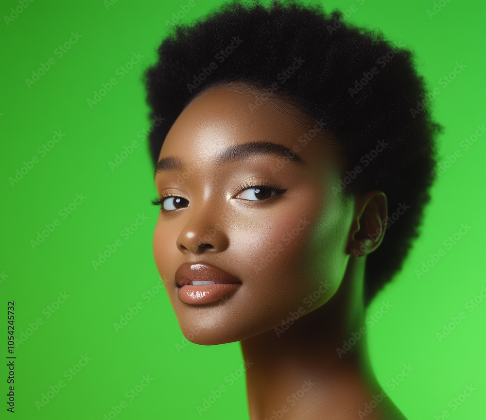 Foto de Green Screen Beautiful Black Model African Natural Curly 4c ...