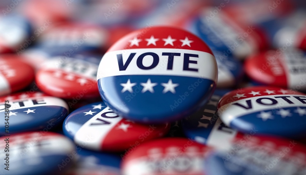 election campaign buttons, Voting pin, election day, USA flags ...