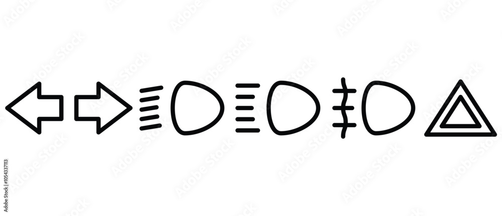 Motor vehicle light icon, signal light icon, low beam, high beam, fog ...