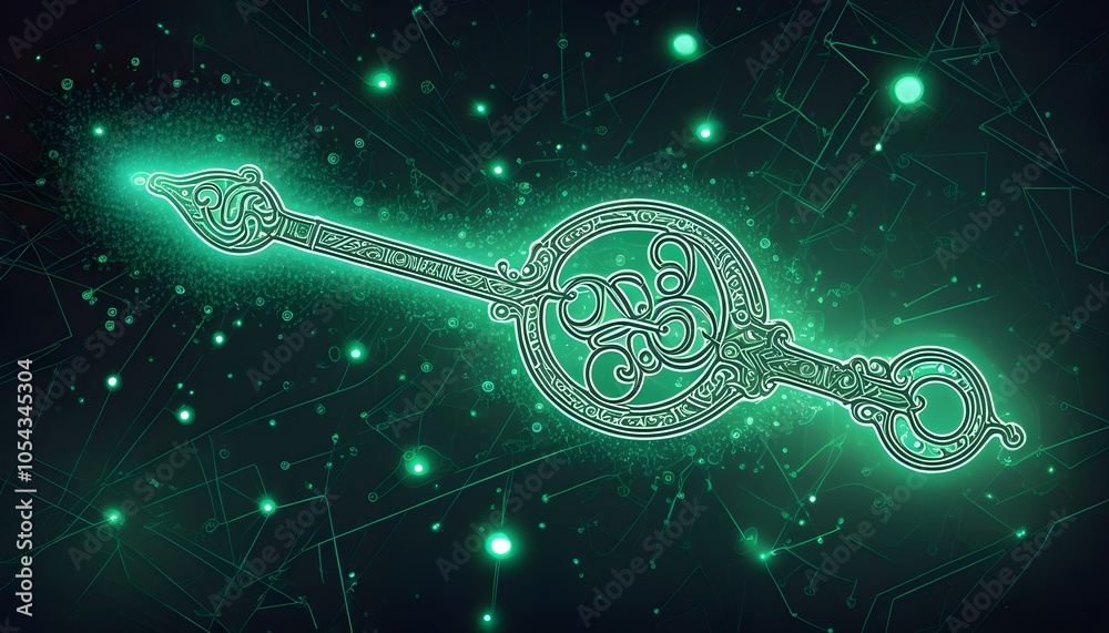 Mystical particles weaving enigmatic symbols that convey a unique ...