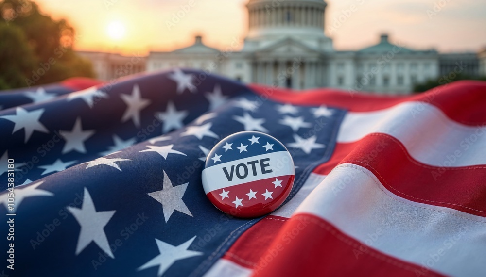 Vote election badge, Freedom Democracy Concept, american flag, blurred ...