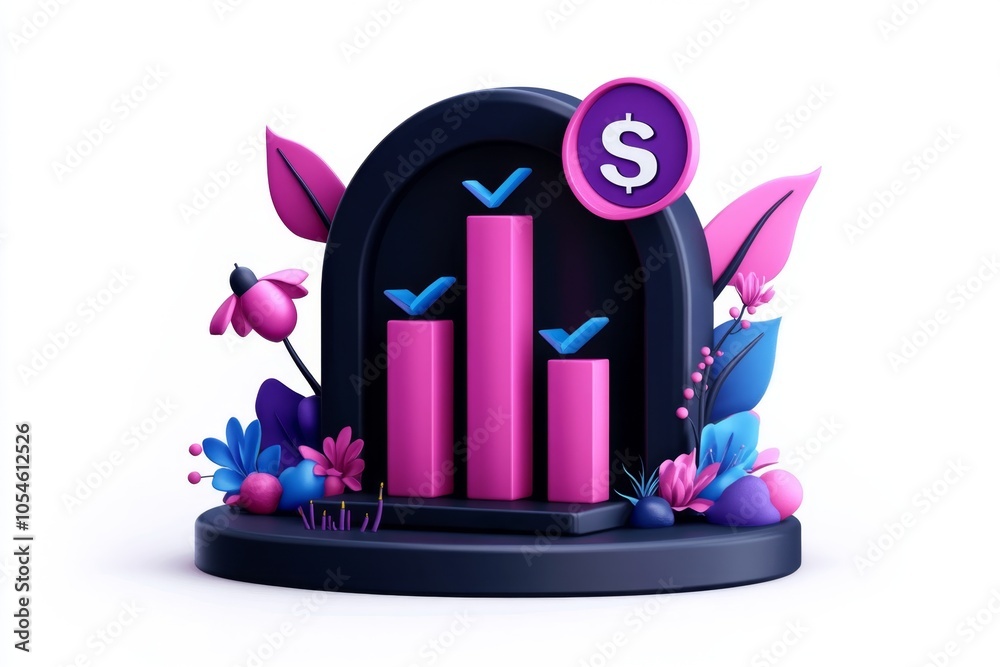a 2D cartoon illustration of a financial bar chart with increasing ...