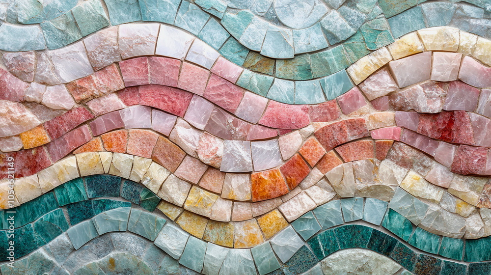 Natural stone mosaic with flowing wave patterns in earthy tones Stock ...