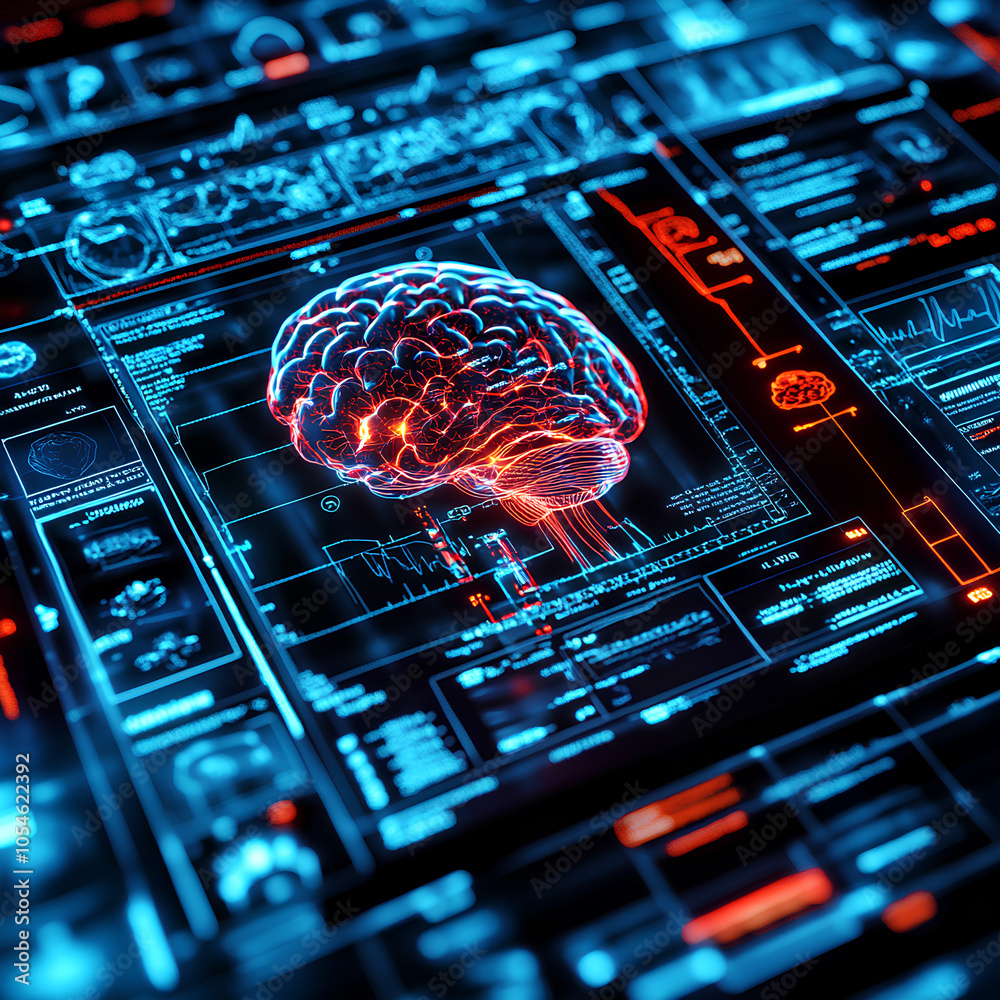 Digital Human Brain Scan Interface AI Neuroscience Futuristic Technology Stock Illustration ...