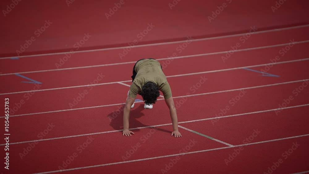 A young athlete trains diligently on the track to enhance their skills ...