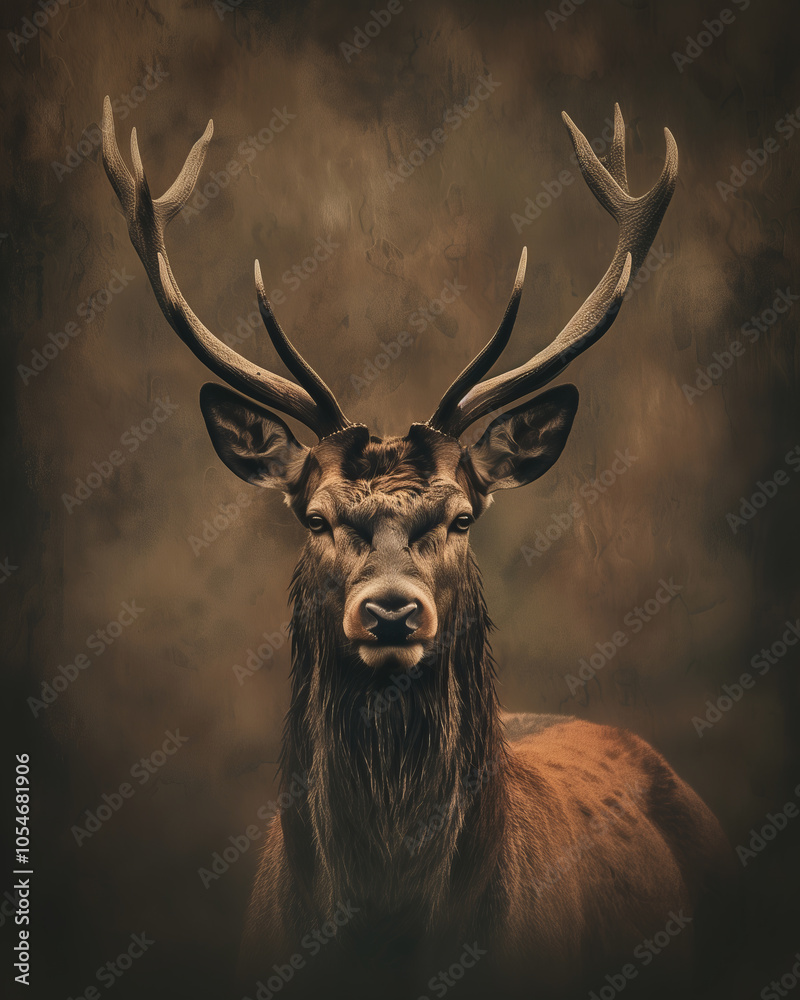Ultra realistic portrait of a majestic deer with large antlers in a ...
