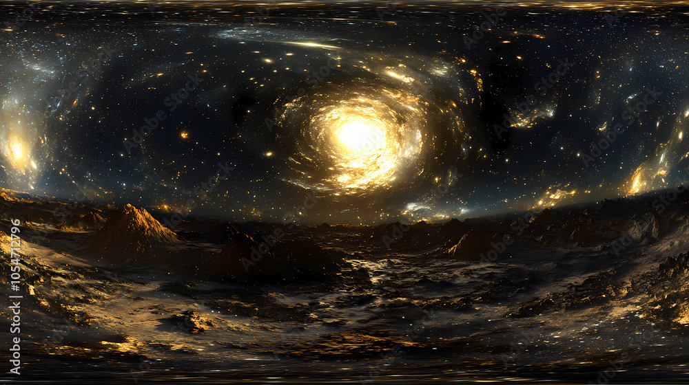 degree equirectangular projection of a wide cosmos featuring shining ...