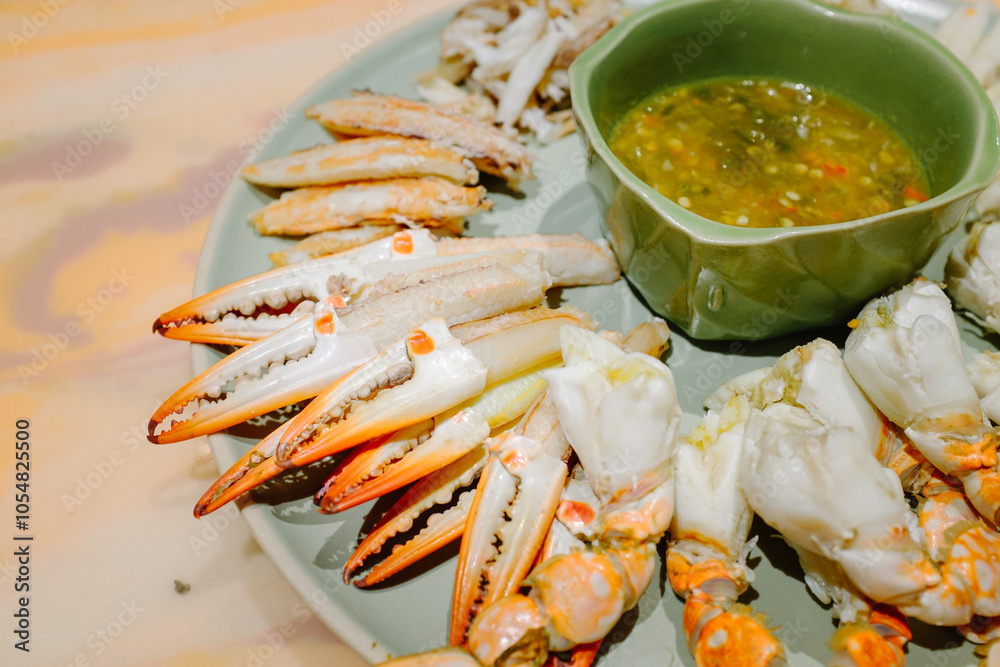 Steamed Blue swimming crab.Traditional food of Asian people.seafood ...