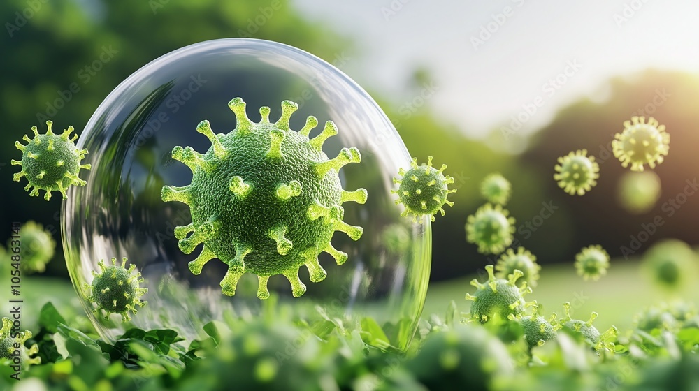 Shield Protecting Against Floating Germs: A transparent shield hovering ...