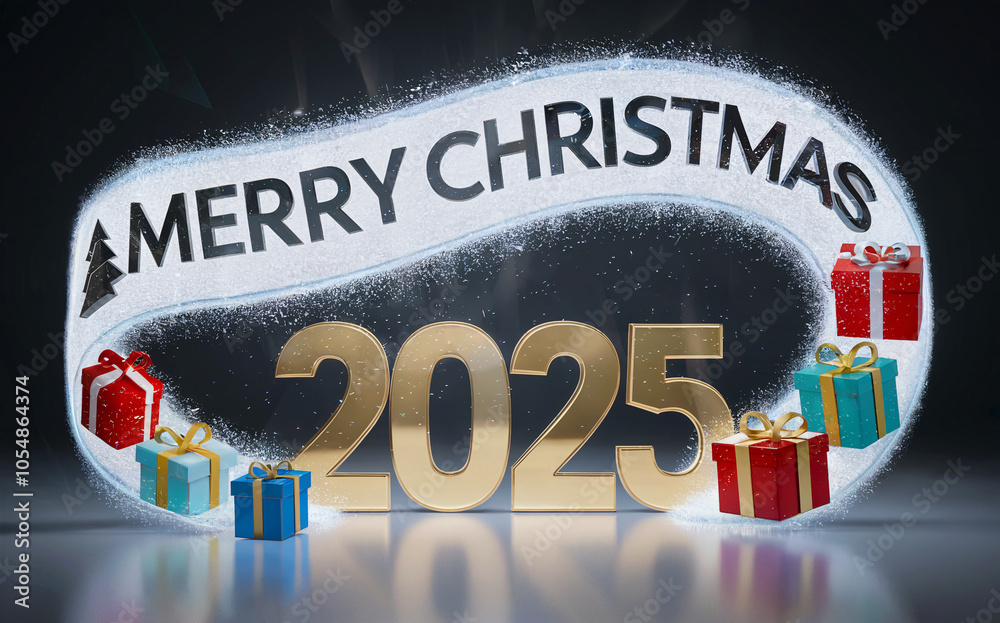 A futuristic holiday scene featuring a high-tech, holographic banner ...