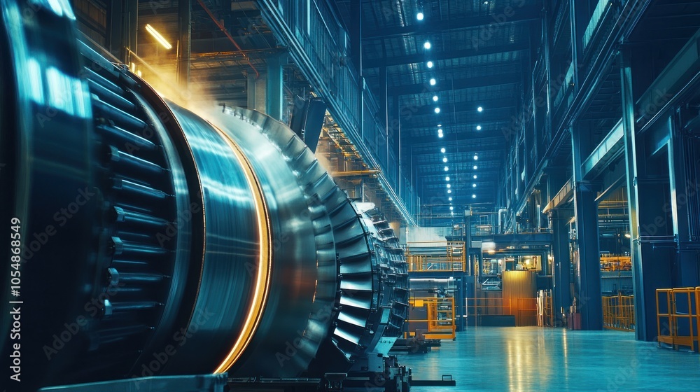 Industrial engine room interior. Industrial power plant main generator ...