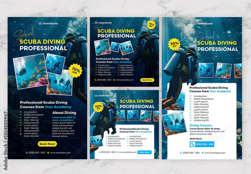 Blue And Yellow Scuba Diving Social Media And Post Stock Template ...