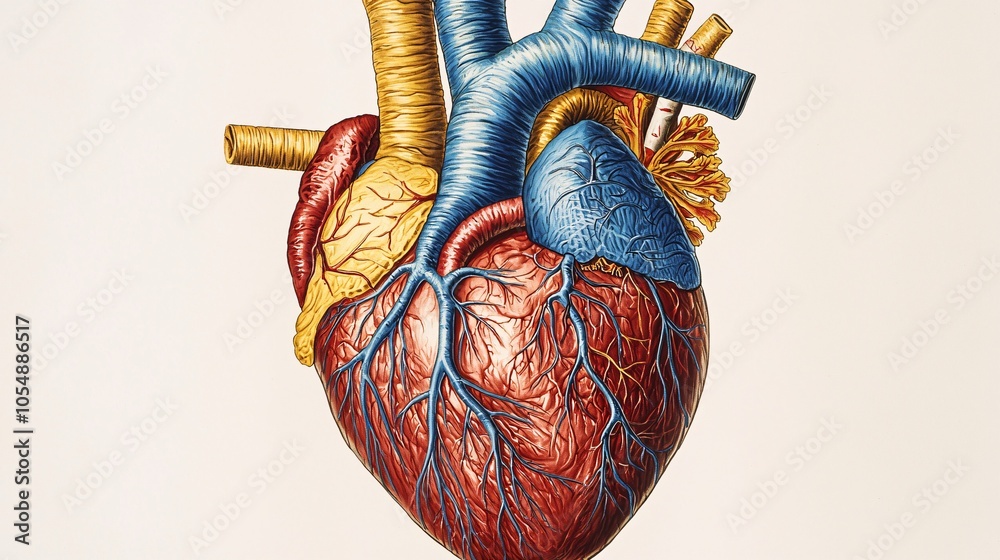 Detailed Human Heart with Chambers and Arteries Stock Illustration ...