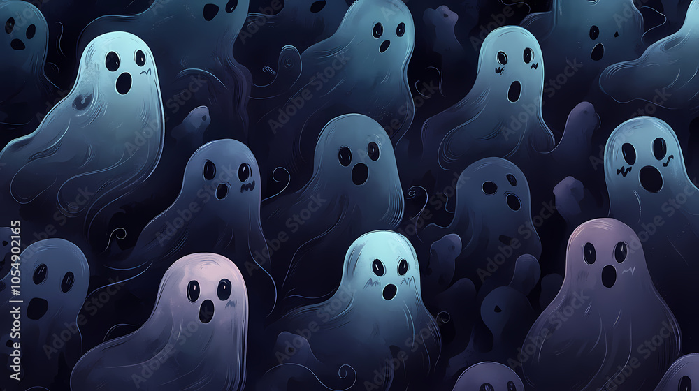 Whimsical pattern of cute ghosts on a dark background, perfect for ...