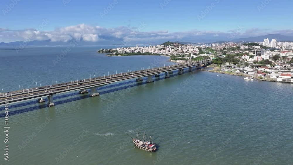 Famous Bridge At Florianopolis Santa Catarina Brazil. Aerial View Of ...