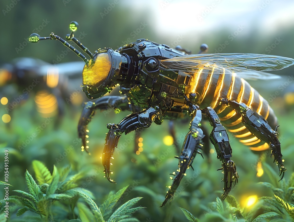 Robotic Bees Pollinating Modified Crops on Expansive Futuristic ...