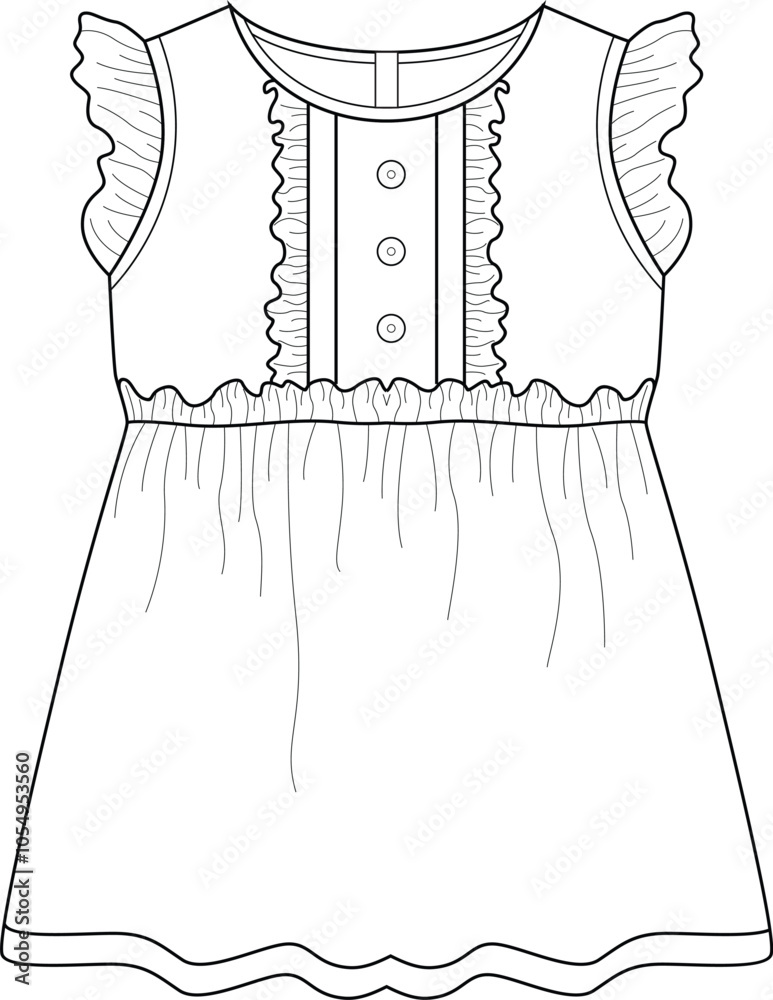 Photo & Art Print baby girl frock outline sketch vector design, Jyoti