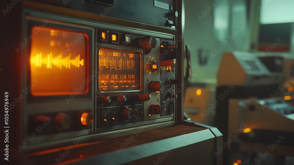 Retro Analog Frequency Counter in a Dimly Lit Radio Station Control ...