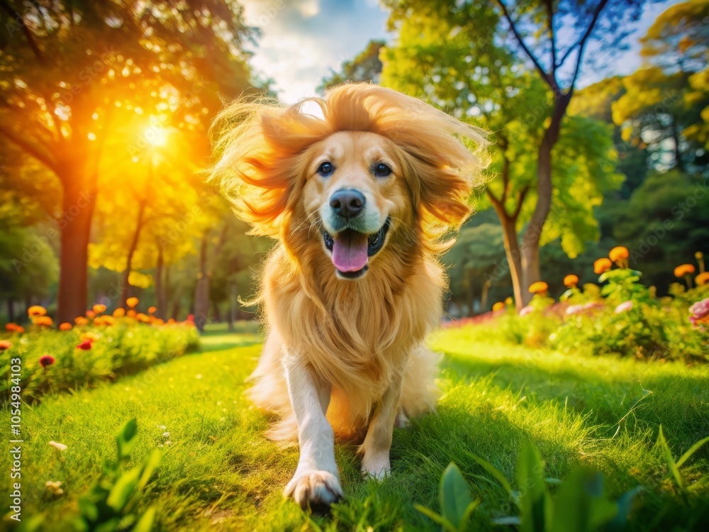 Aerial dog photography showcases a captivating golden wig on a lion ...