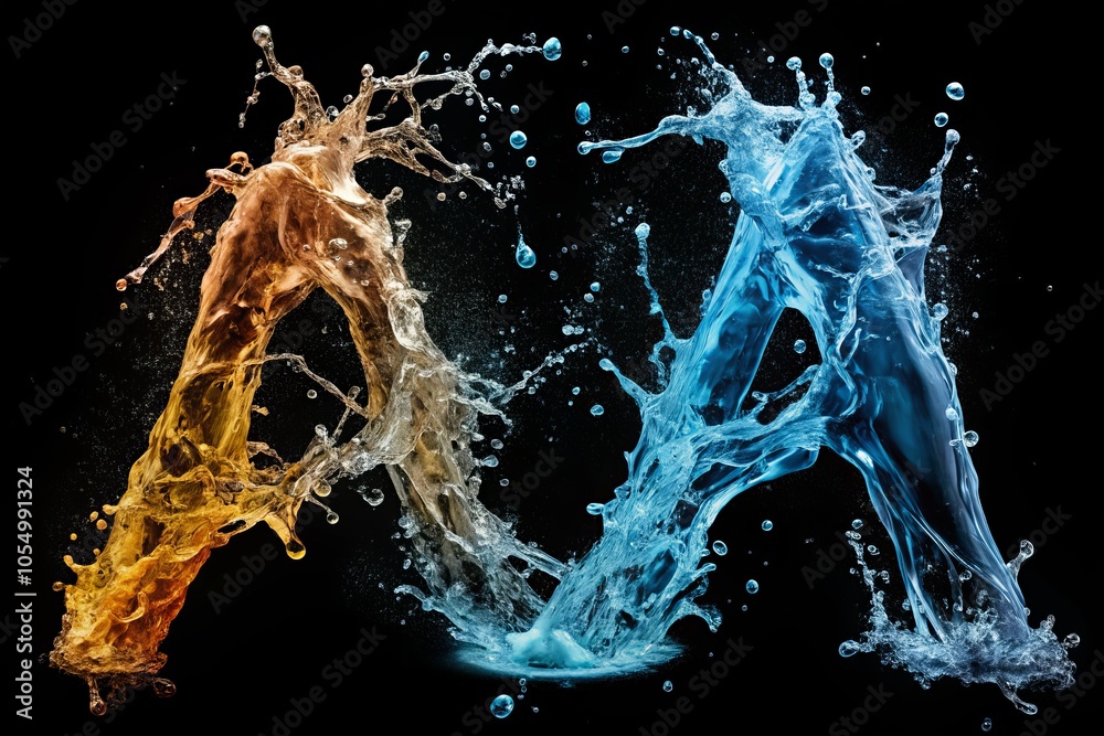 Artistic water splash typography from A to H on a black background ...