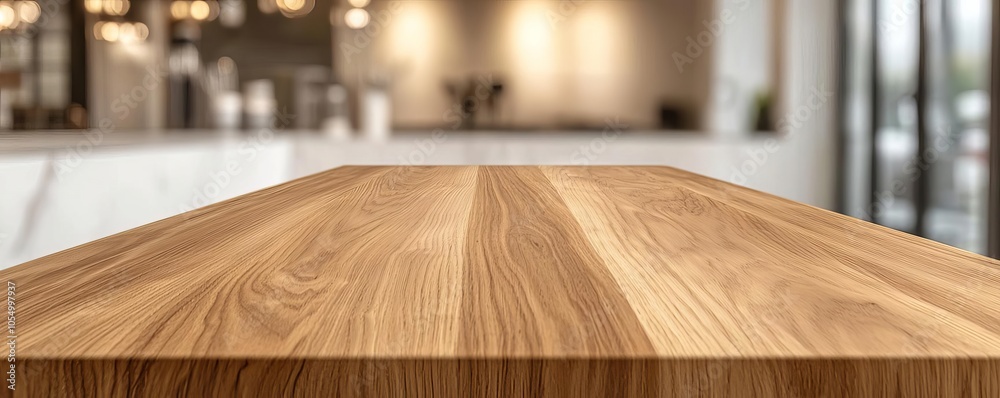 Natural wood grain on a kitchen island, deep walnut tones, modern ...