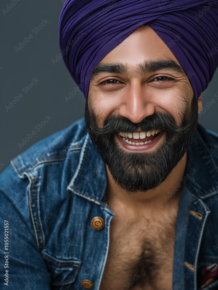 Handsome Sikh Model with Turban Smiling in Studio Head and Shoulder ...